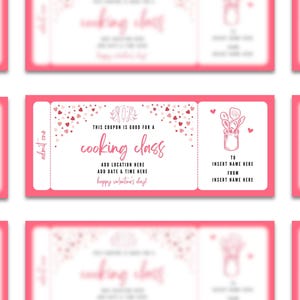 Printable Cooking Class Valentine's Day Coupon Template, Editable Cooking Class Ticket Template ...