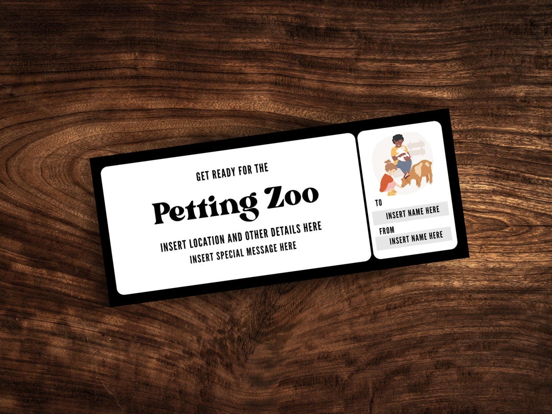 Custom Petting Zoo Ticket Template, Editable Zoo Visit Coupon, Surprise ...