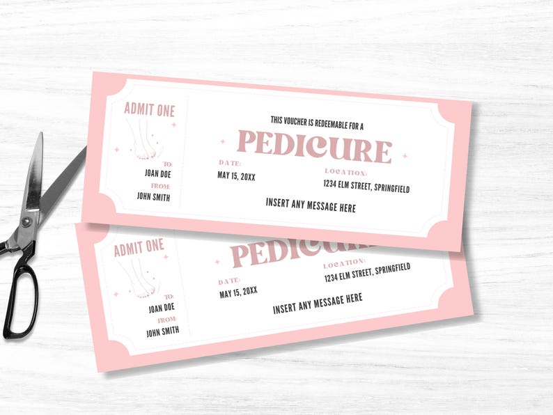 Editable Pedicure Coupon Template, Custom Pedi Ticket Gift Certificate ...