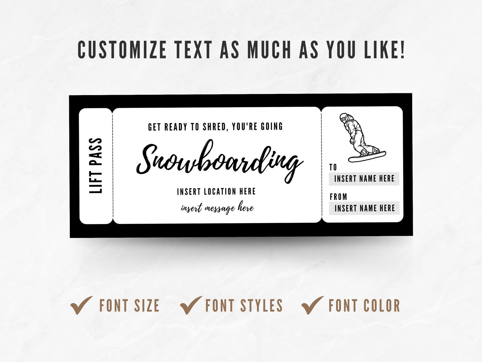 Editable Snowboarding Lift Ticket Template, Custom Snowboarding Trip ...