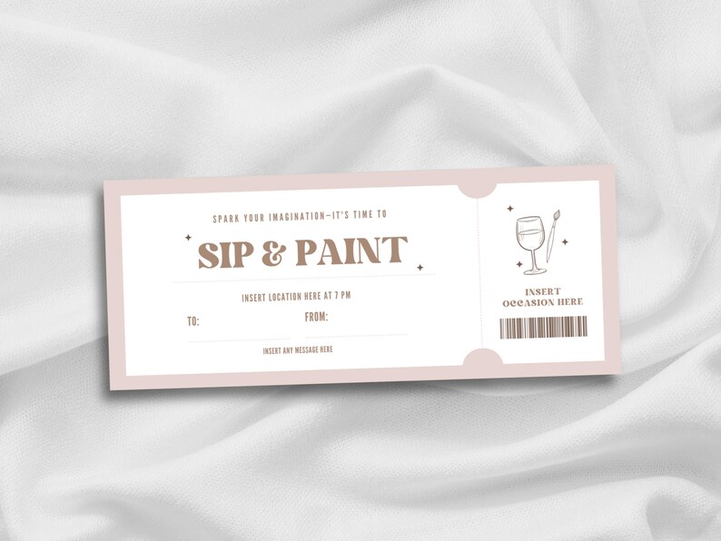 Printable Sip and Paint Party Coupon Template, Editable Wine and Paint ...