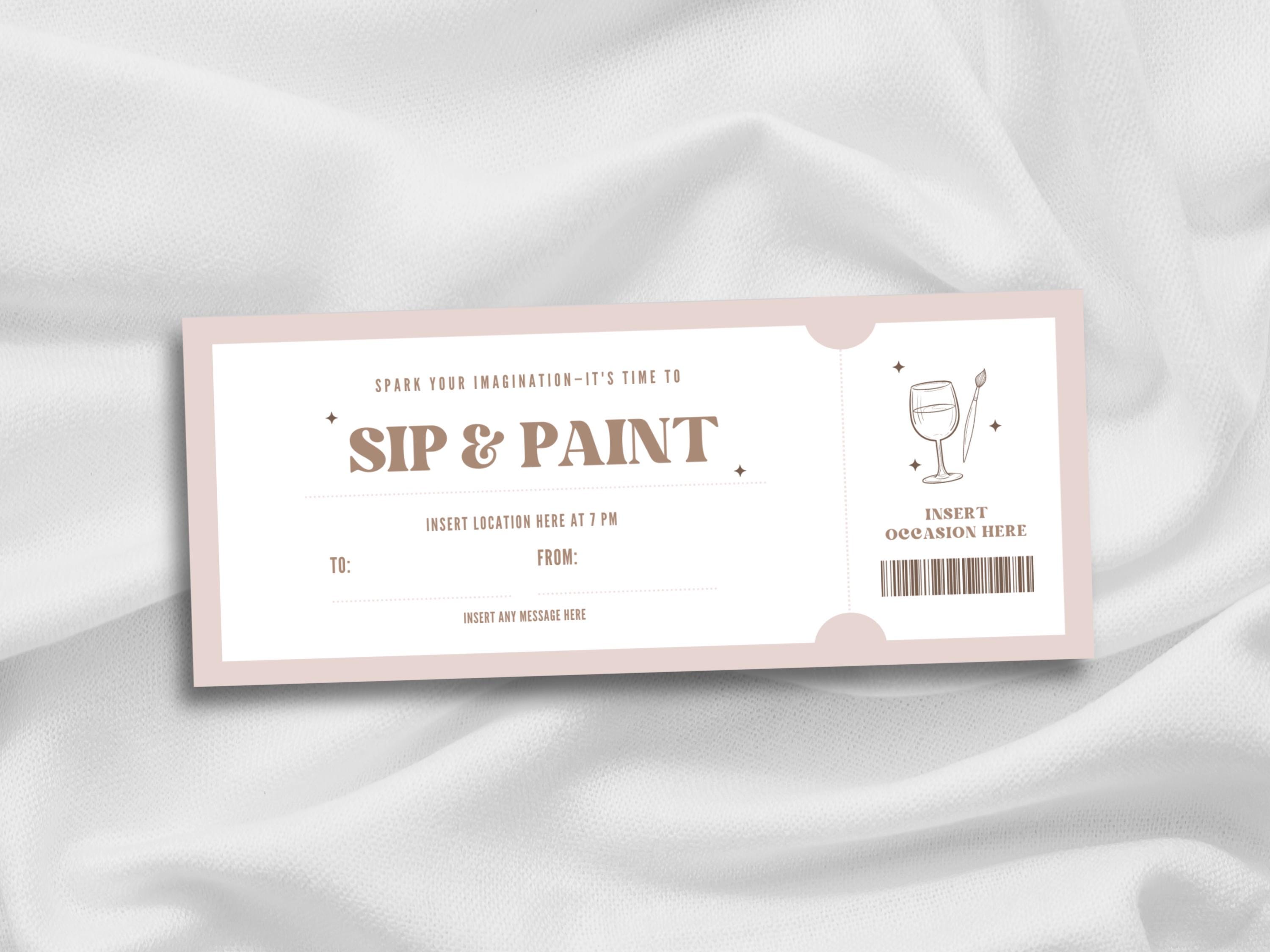 Printable Sip and Paint Party Coupon Template, Editable Wine and Paint ...
