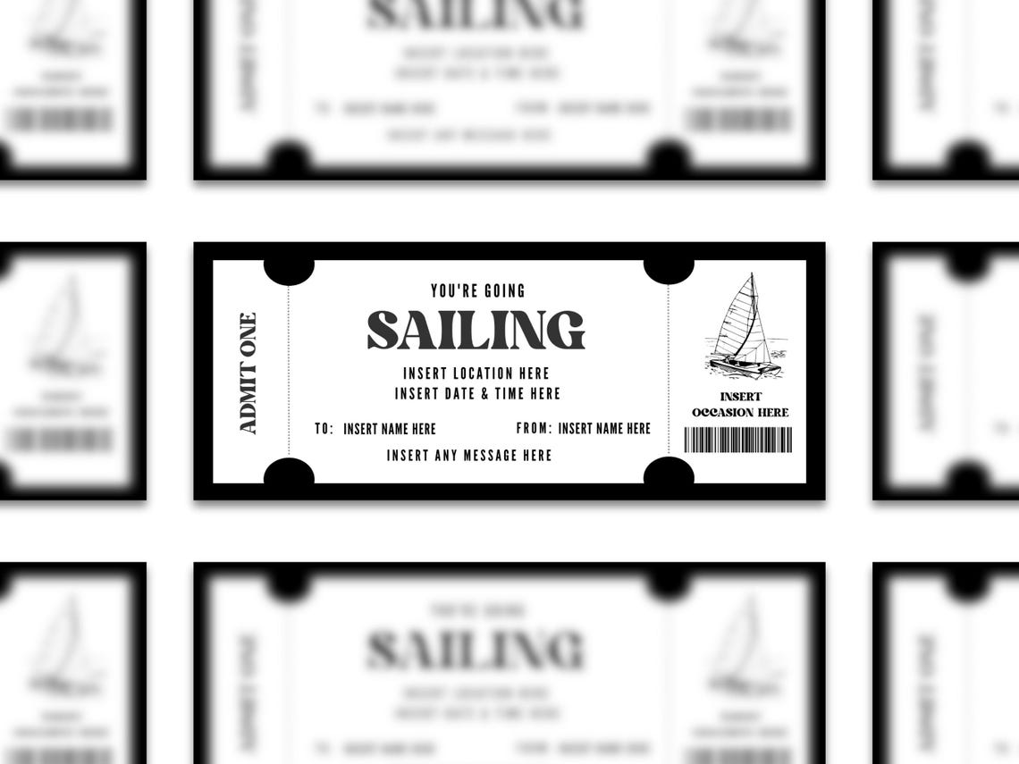 Editable Sailing Trip Ticket, Printable Sail Boat Boarding Pass Coupon ...