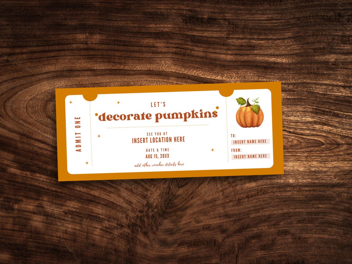 Editable Pumpkin Decorating Coupon, Custom Pumpkin Painting Ticket ...