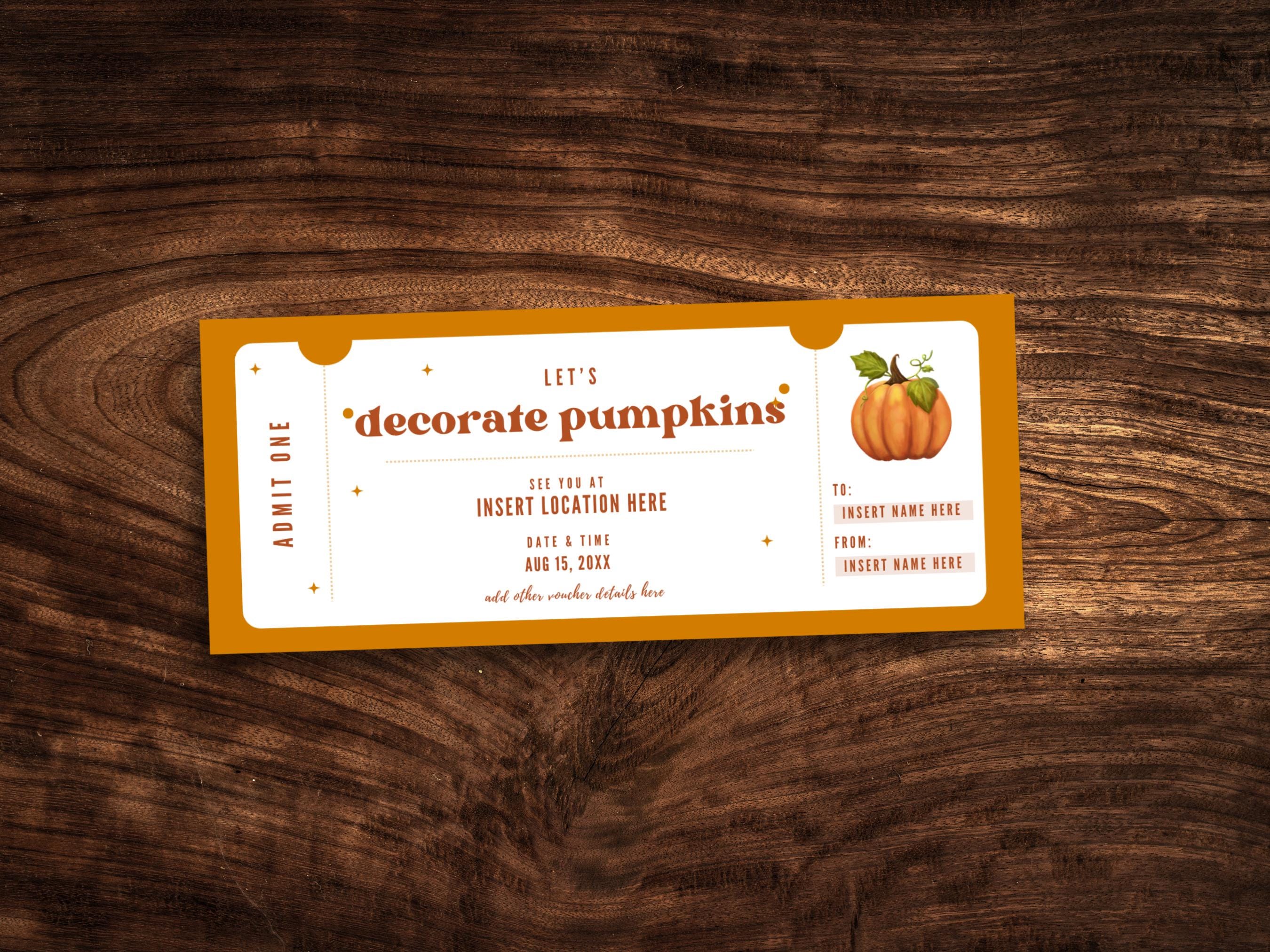 Editable Pumpkin Decorating Coupon, Custom Pumpkin Painting Ticket ...