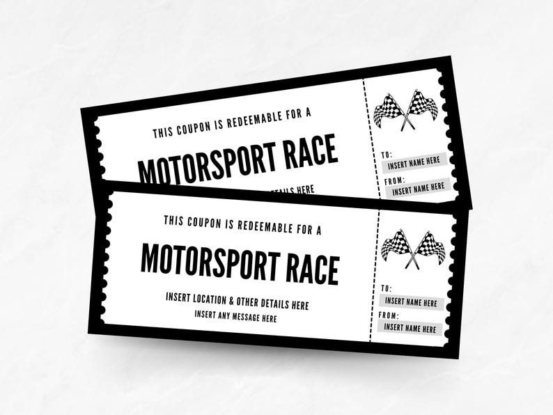 Editable Motorsport Race Coupon Template, Custom Racecar Ticket ...
