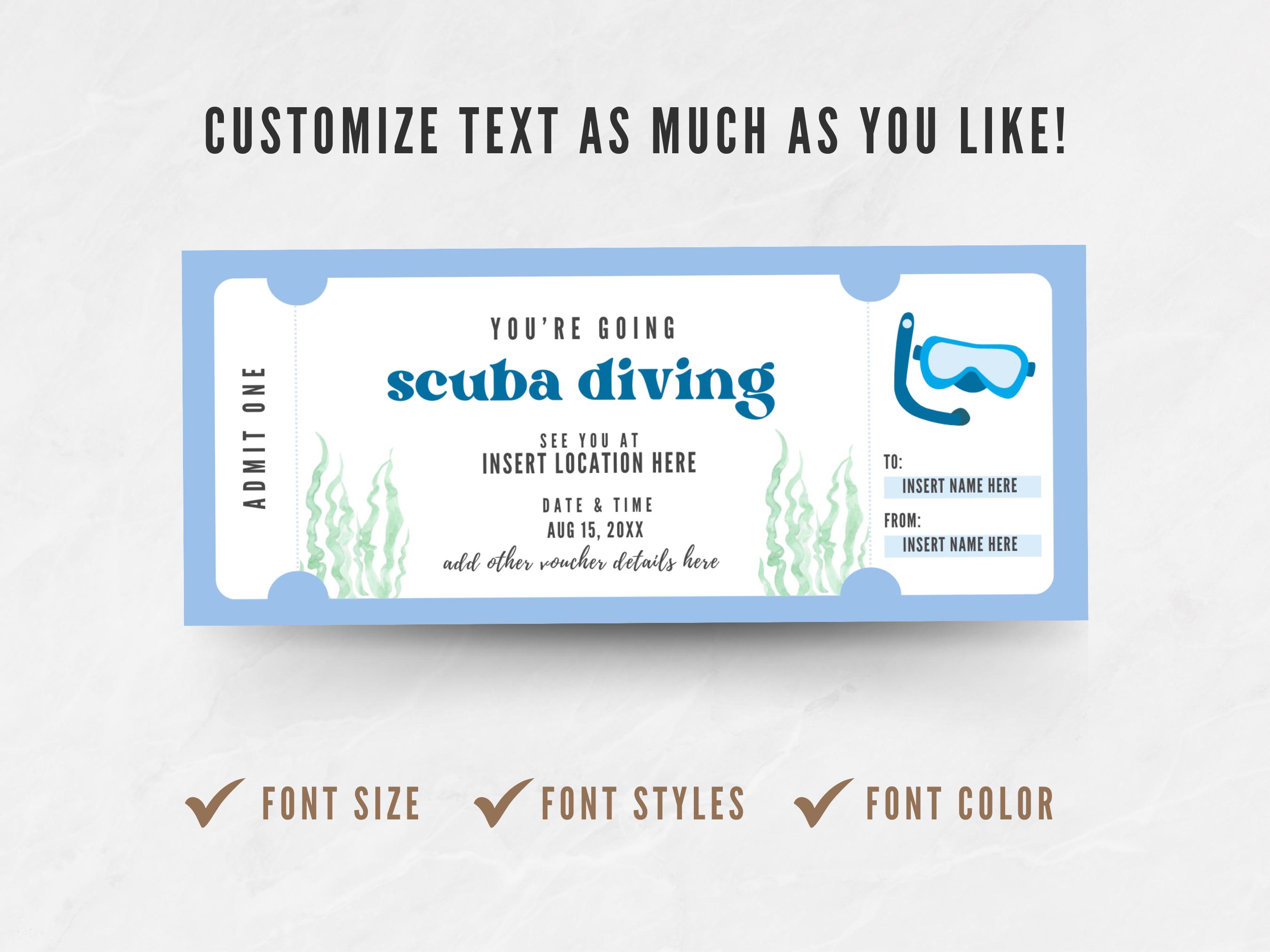 Editable Scuba Diving Lesson Coupon, Custom Scuba Diving Ticket ...