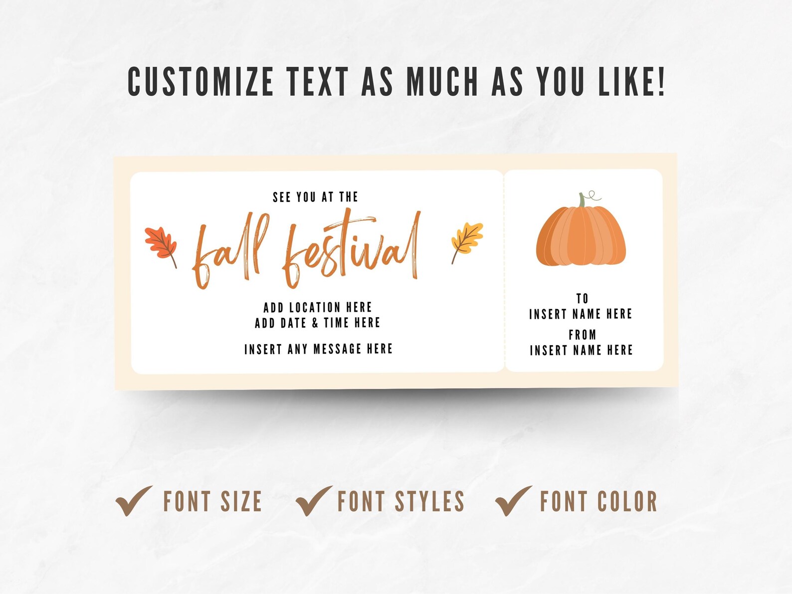 Editable Fall Festival Ticket Template, Custom Harvest Festival Coupon ...