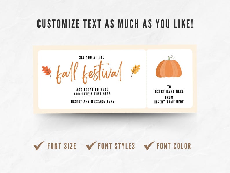 Editable Fall Festival Ticket Template, Custom Harvest Festival Coupon ...