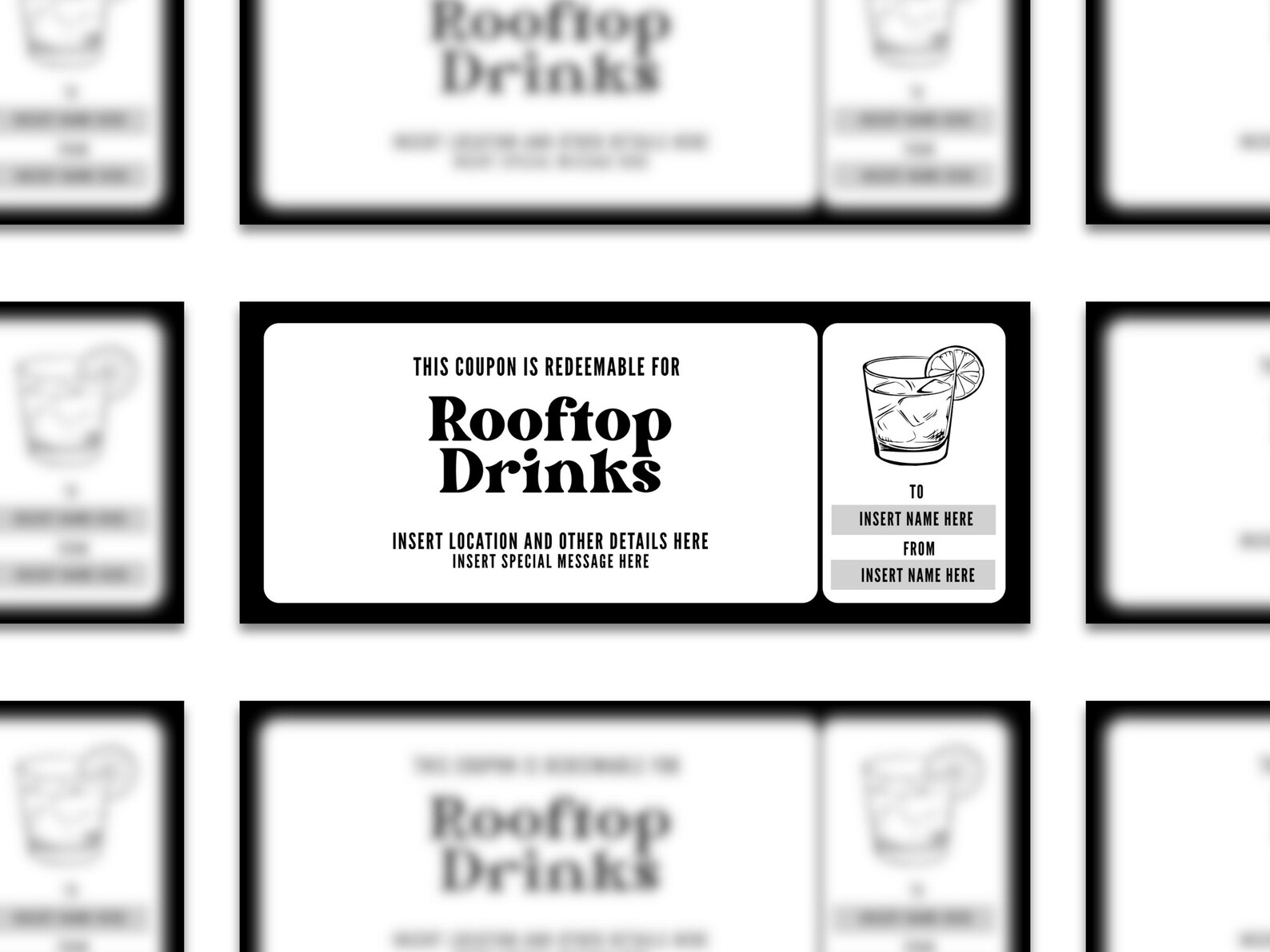 Printable Rooftop Drinks Coupon Template, Editable Cocktail Bar Ticket ...