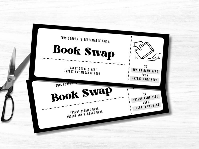 Custom Book Swap Ticket Template, Printable Book Club Coupon, Editable ...