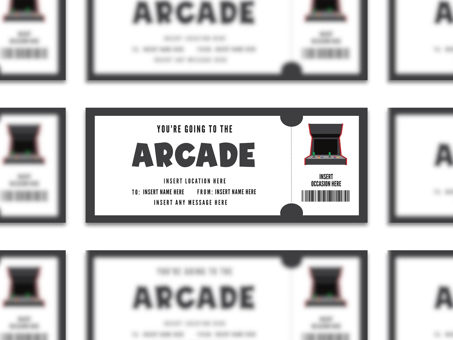 Custom Arcade Ticket Template, Editable Arcade Coupon, Surprise Video ...