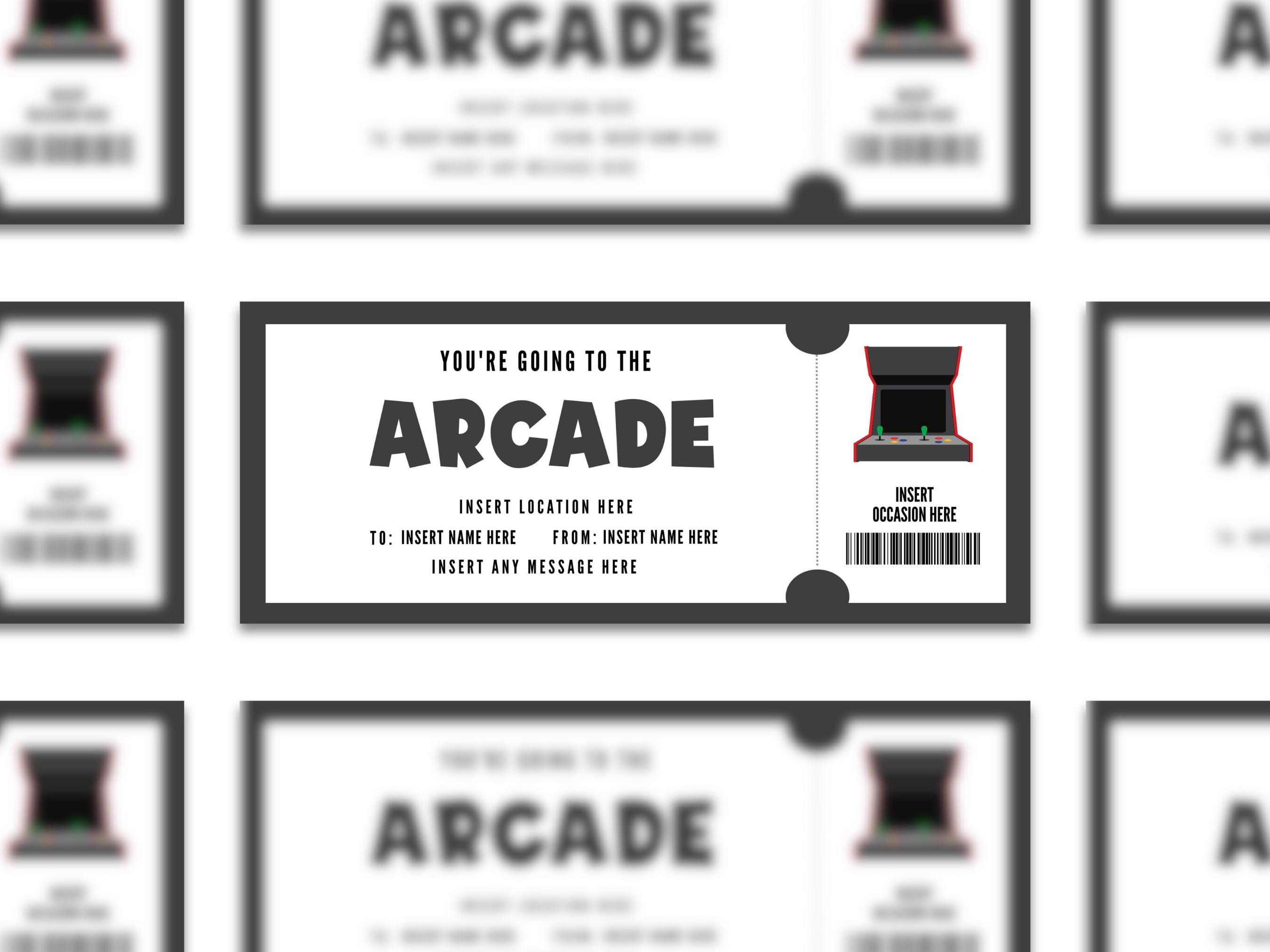 Custom Arcade Ticket Template, Editable Arcade Coupon, Surprise Video ...