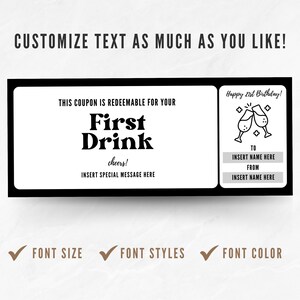 Printable First Drink Coupon Template, Editable 21st Birthday ...
