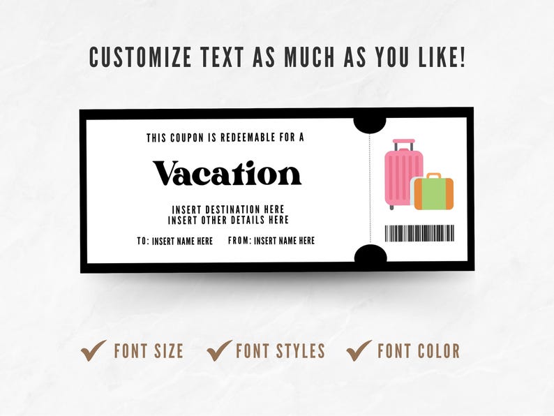 Editable Vacation Coupon Template, Custom Surprise Resort Voucher ...