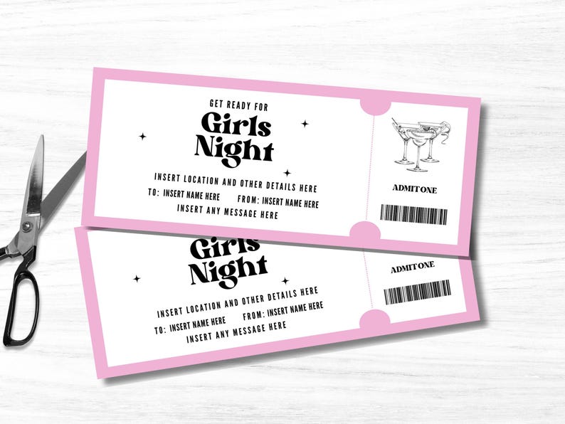 Editable Girls Night Invitation, Girls Night Out Ticket Template ...