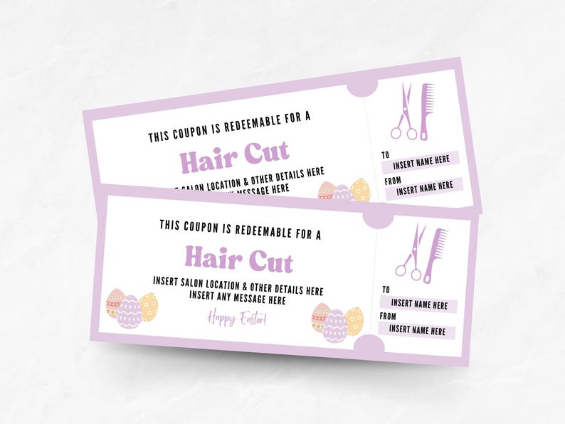 Editable Haircut Coupon, Printable Hair Cut Easter Gift Certificate ...