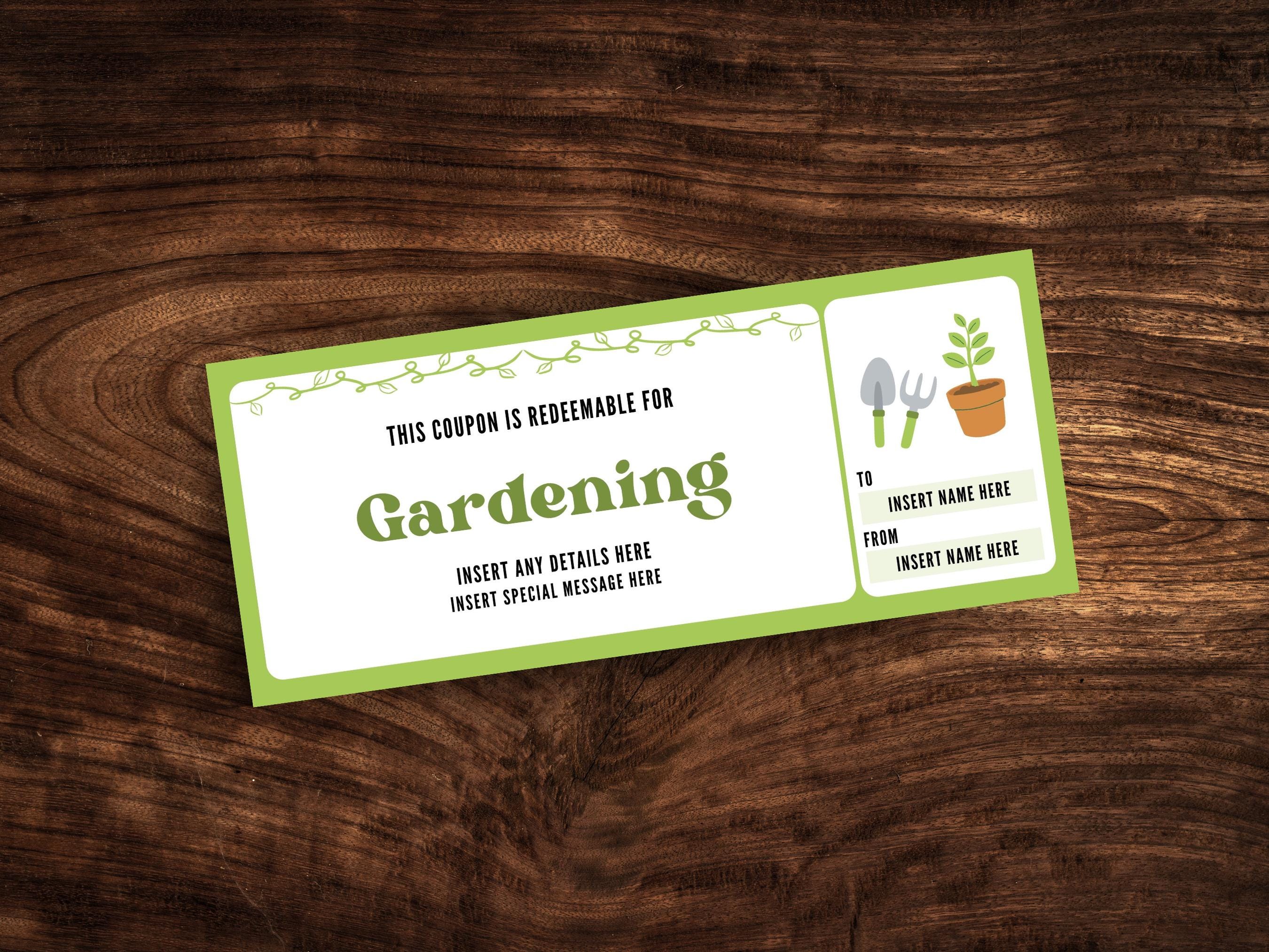 Custom Gardening Gift Certificate, Editable Landscaping Voucher, Printable Garden Coupon PDF - Etsy