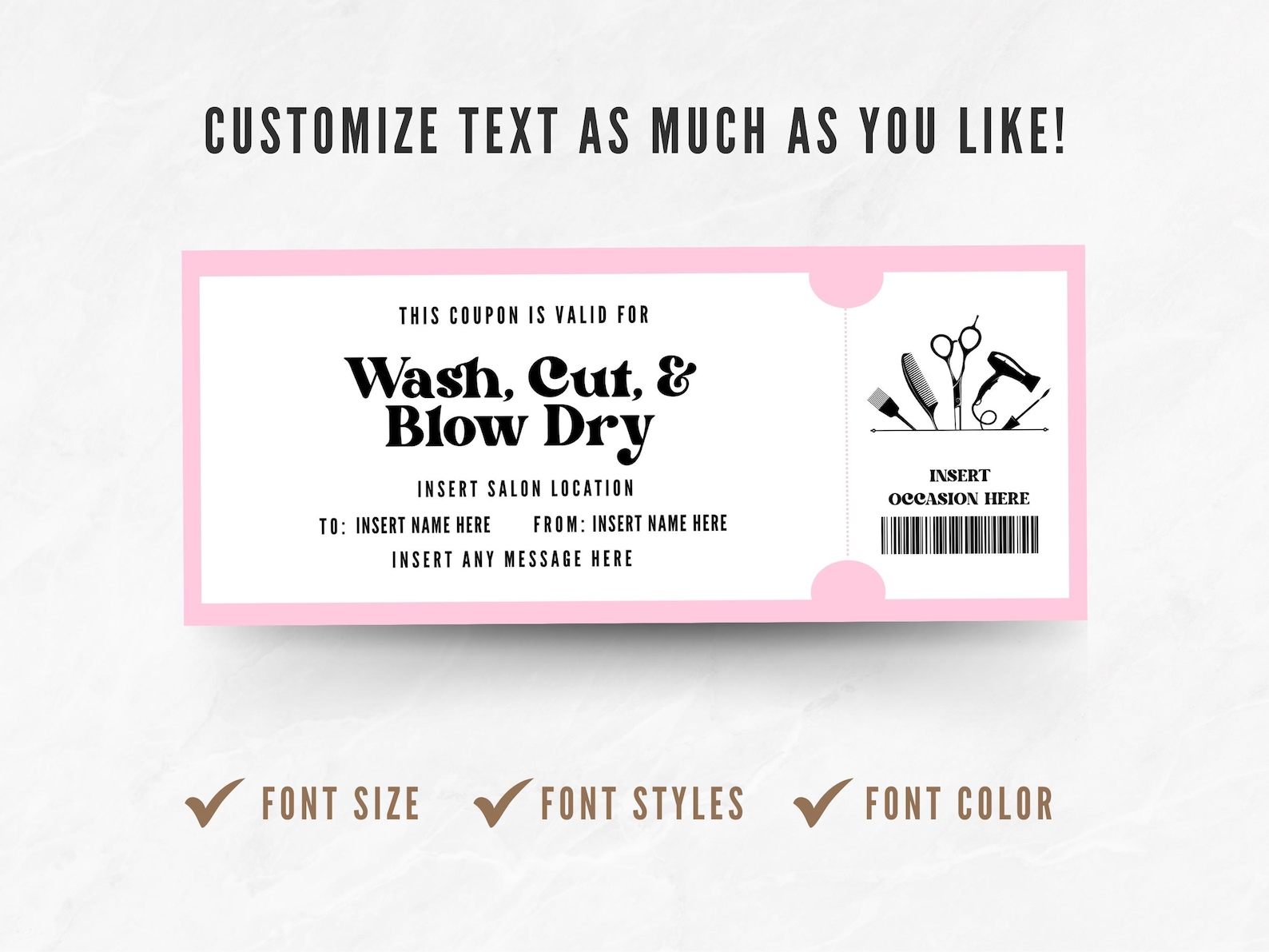 Editable Wash, Cut, and Blow Dry Coupon, Printable Salon Service Ticket ...