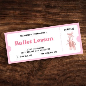 Editable Ballet Lesson Coupon, Custom Ballet Lessons Ticket Template ...