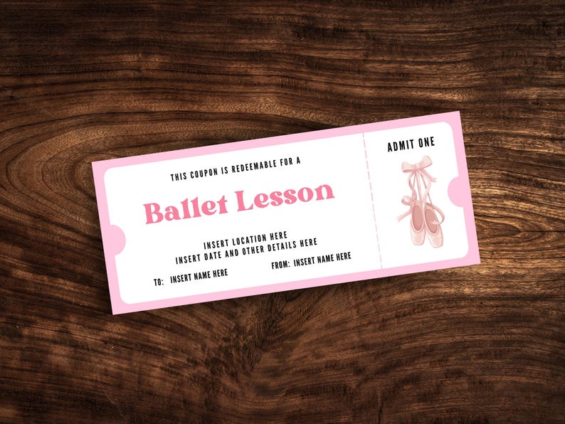 Editable Ballet Lesson Coupon, Custom Ballet Lessons Ticket Template ...