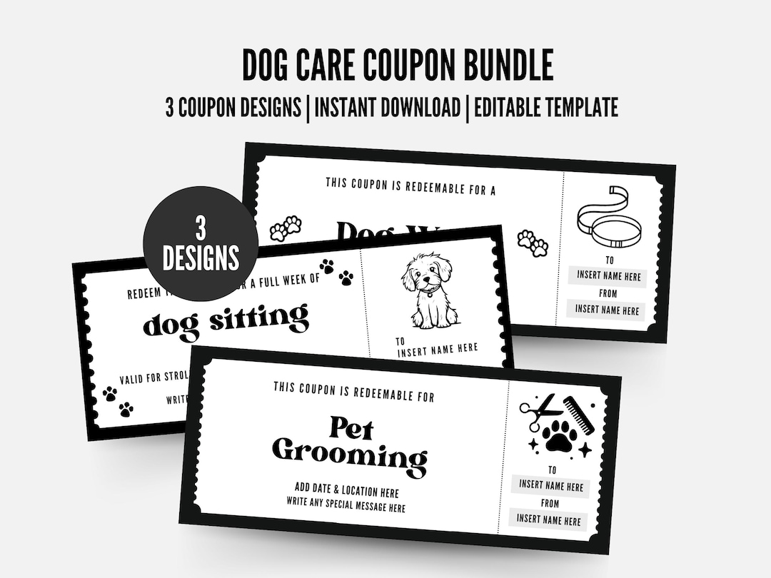 Editable Dog Care Coupon Template Bundle, Custom Dog Sitting Coupon ...