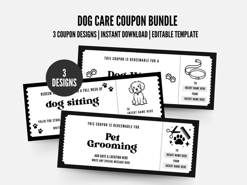 Editable Dog Care Coupon Template Bundle, Custom Dog Sitting Coupon ...