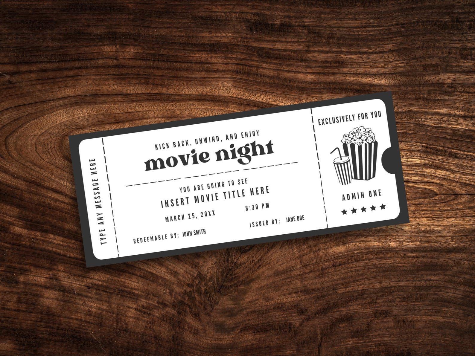 Editable Movie Night Coupon, Custom Movie Voucher, Digital Ticket ...