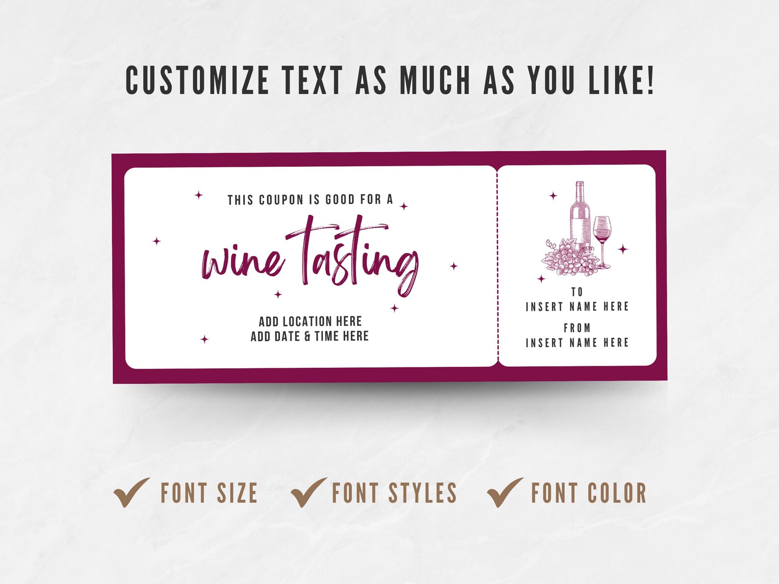 Printable Wine Tasting Coupon Template, Editable Winery Ticket Template ...