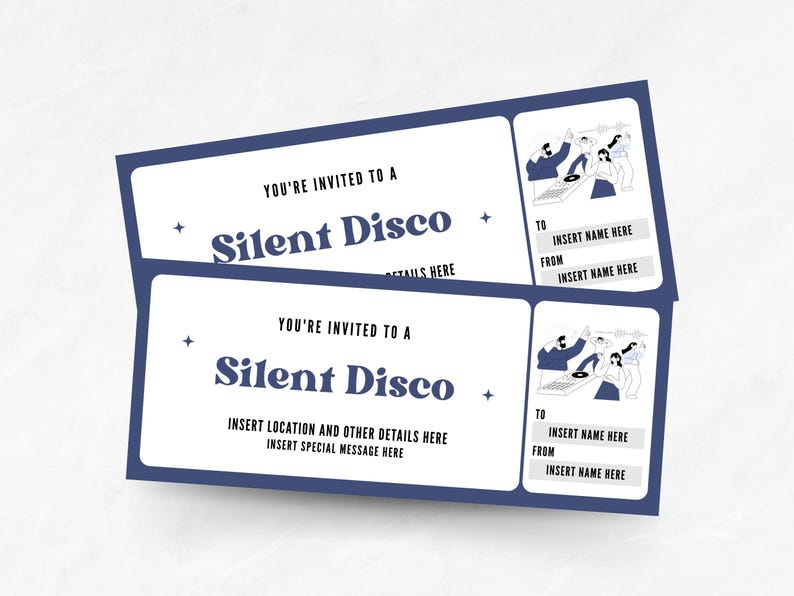 Editable Silent Disco Ticket Template, Custom Disco Dance Party Coupon ...