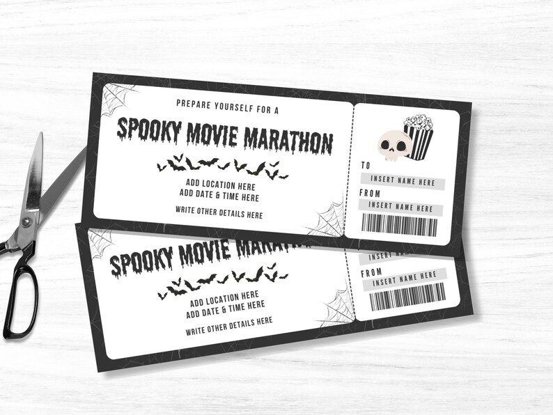 Editable Scary Movie Ticket Template, Custom Halloween Movie Marathon ...