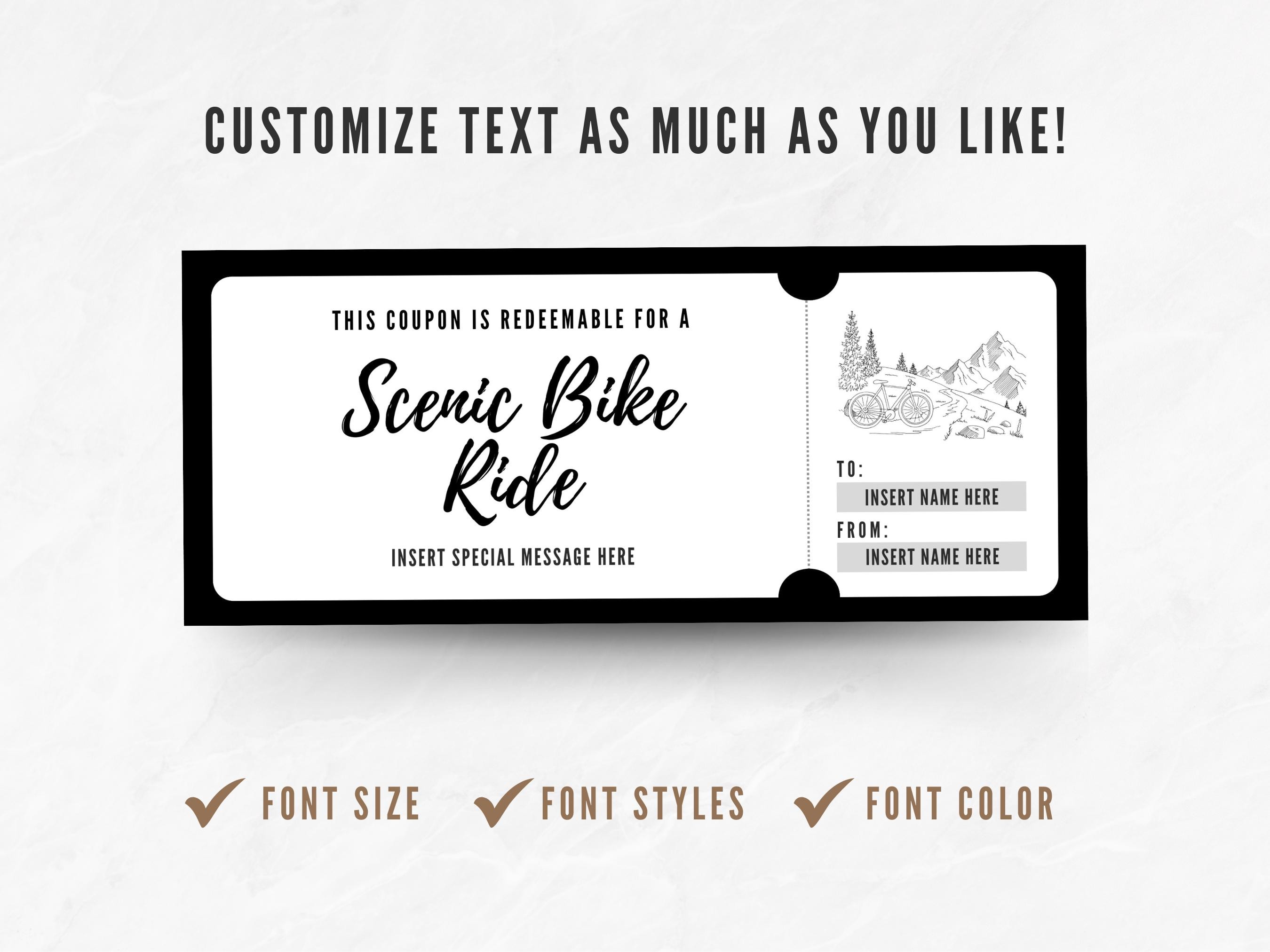 Editable Scenic Bike Ride Coupon Template, Custom Bicycle Ride Voucher ...