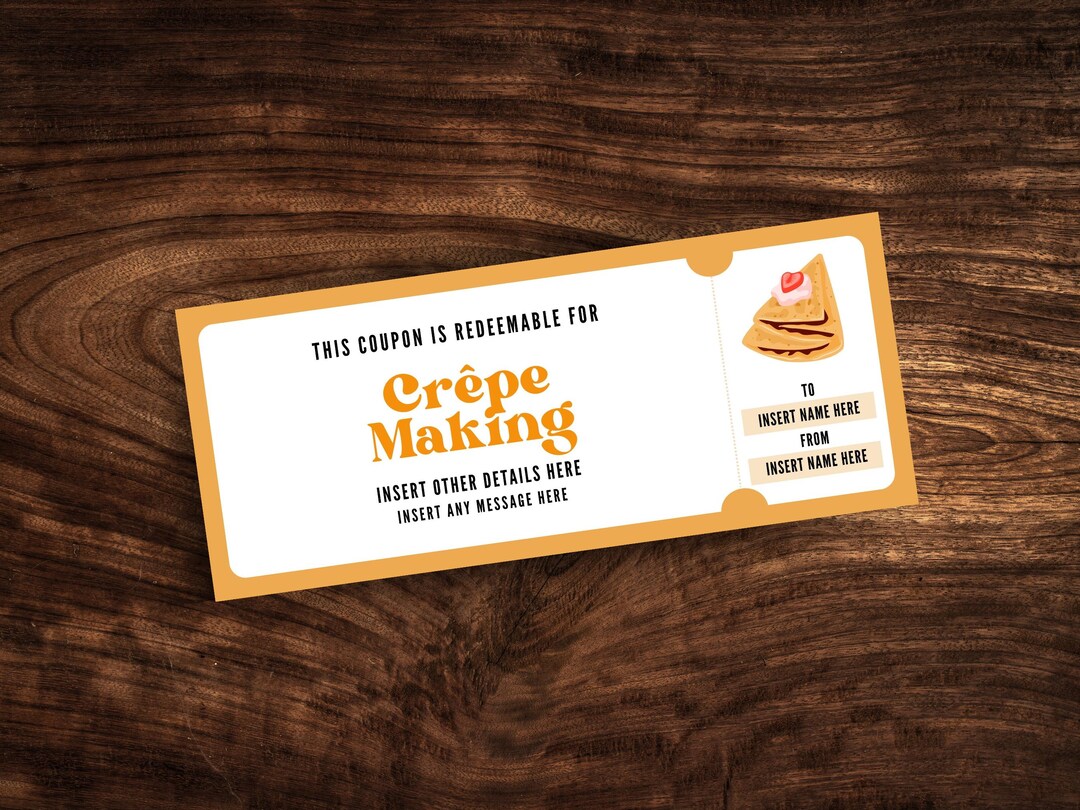 Editable Crêpe Making Coupon, Printable Breakfast Date Ticket Template ...