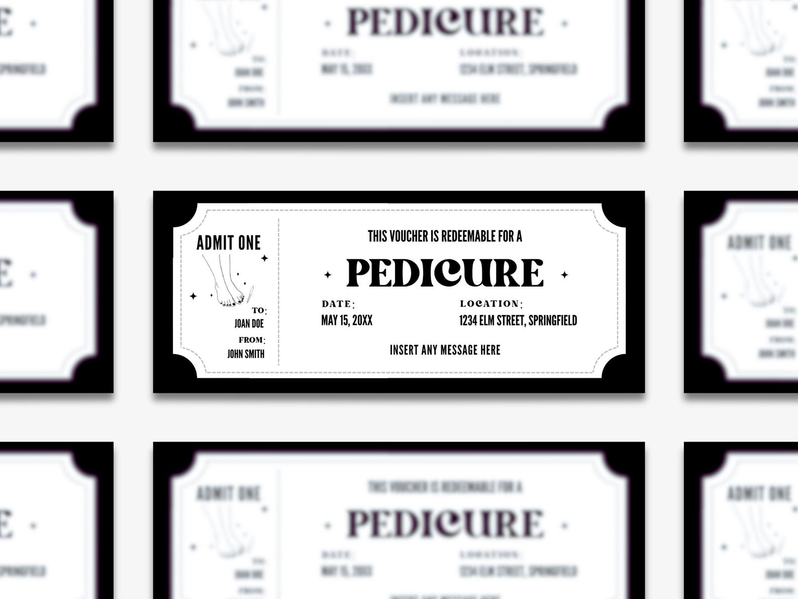 Editable Pedicure Coupon Template, Custom Pedi Ticket Gift Certificate ...