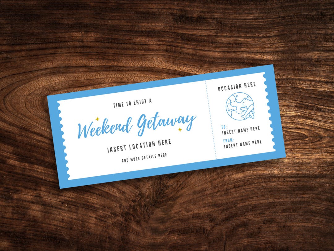 Editable Weekend Getaway Coupon Template, Custom Surprise Hotel ...