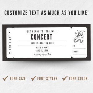Custom Concert Ticket Template, Printable Concert Ticket, Surprise Gift ...
