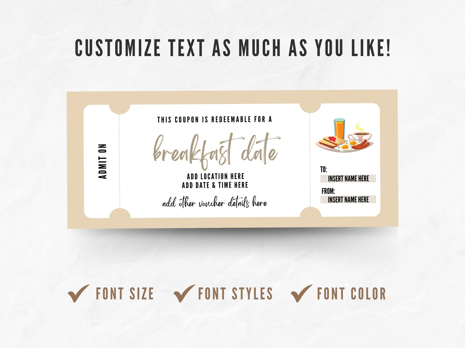 Editable Breakfast Date, Printable Breakfast Date Ticket Template ...