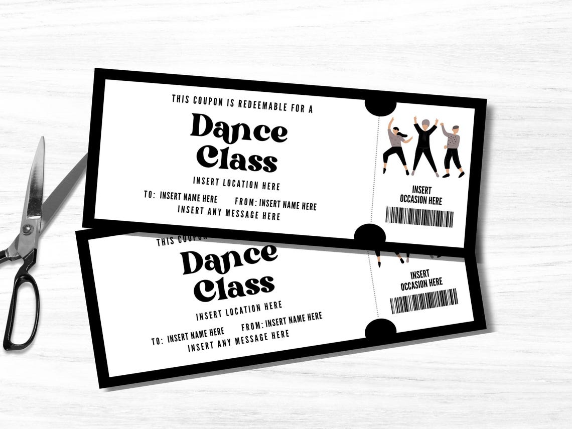 Editable Dance Class Coupon, Custom Dance Lesson Ticket Template ...