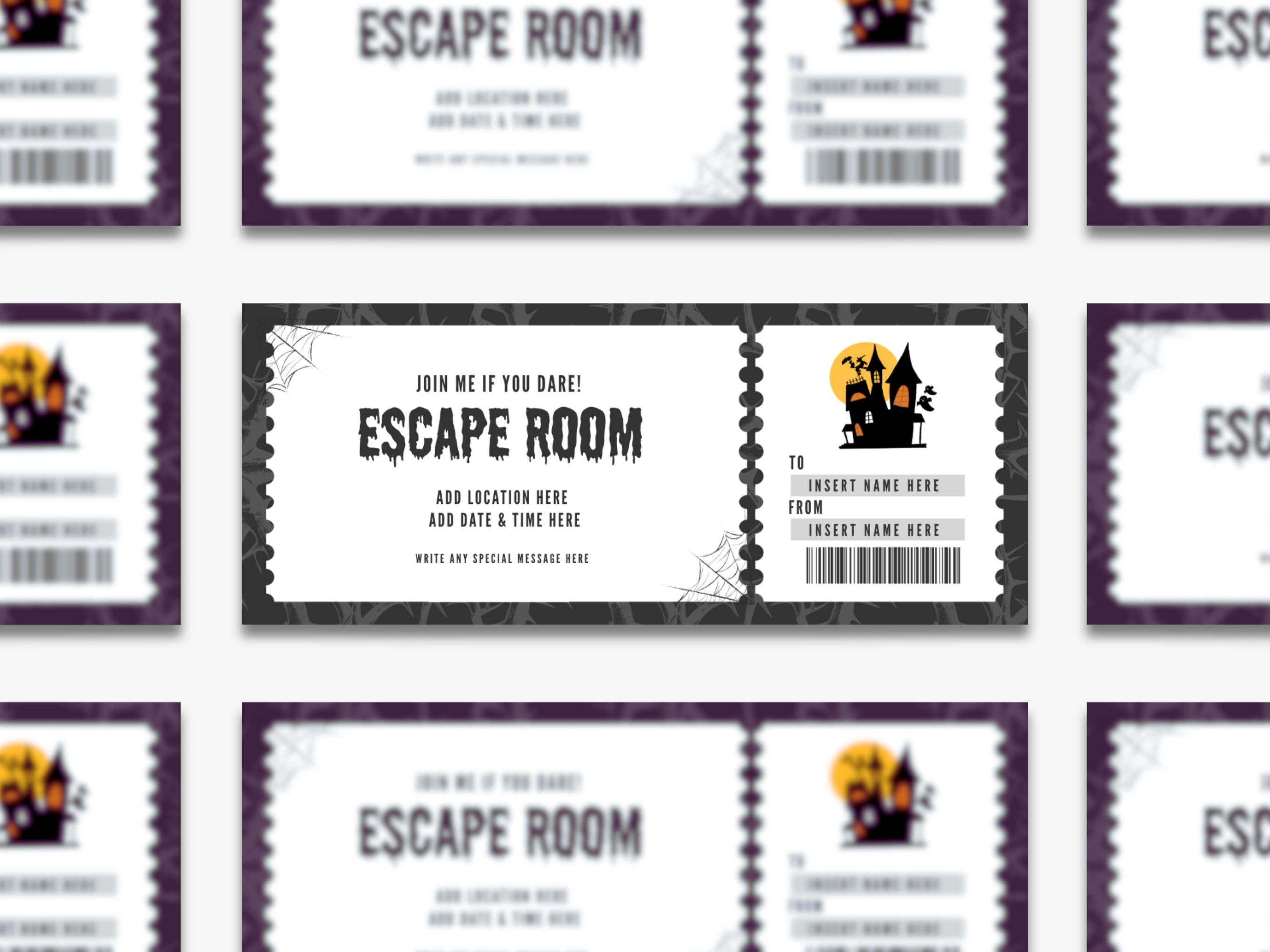Editable Halloween Escape Room Coupon, Custom Spooky Escape Room Ticket ...