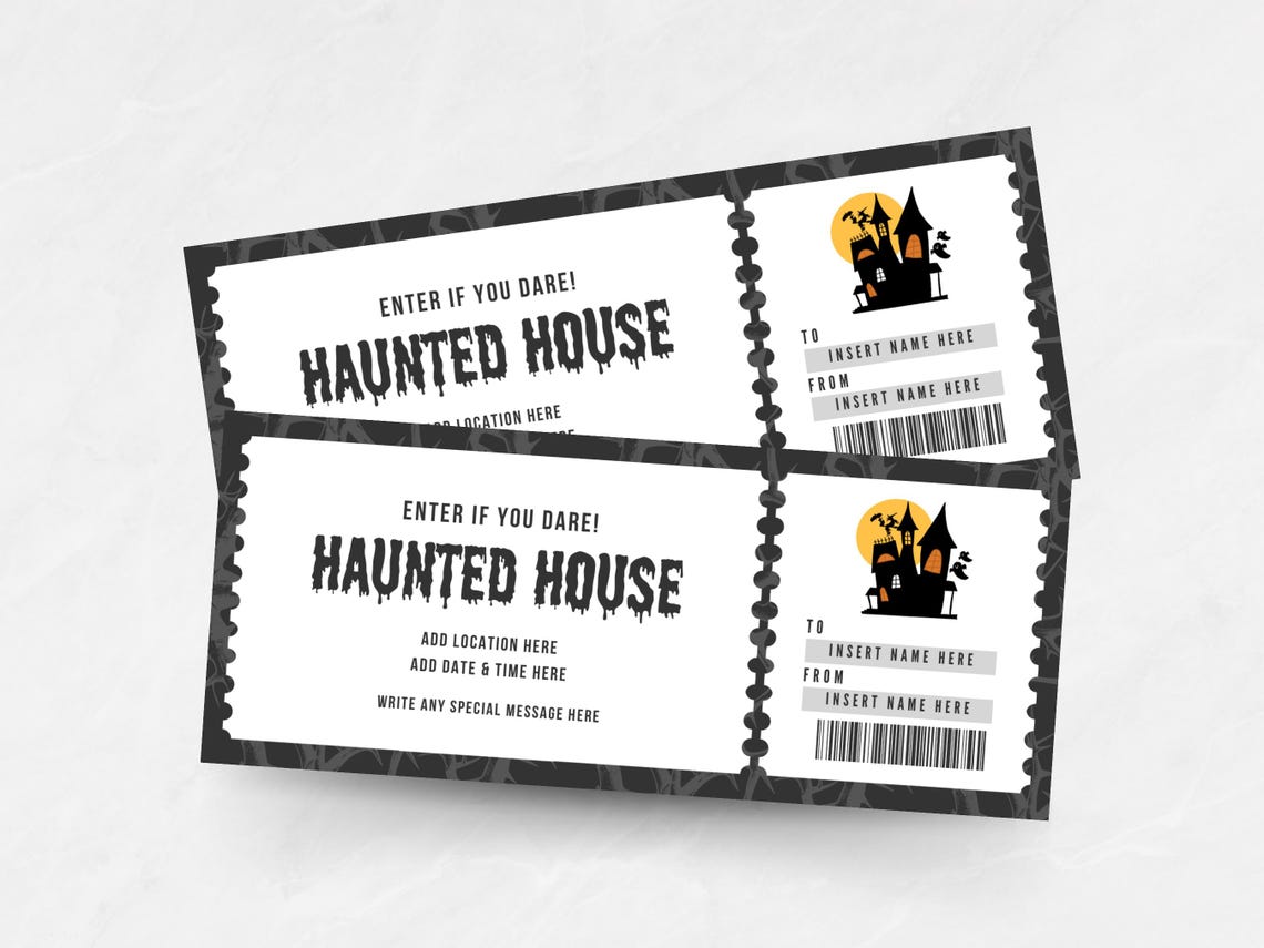 Editable Haunted House Coupon, Custom Haunted House Ticket Template ...