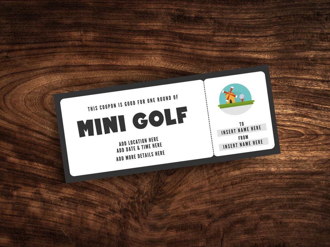 Custom Mini Golf Ticket Template, Editable Round of Mini Golf Coupon ...