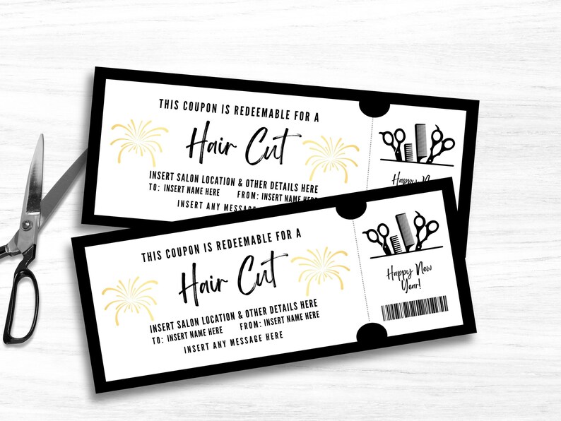 Editable Haircut Coupon, Printable Hair Cut New Year's Gift Certificate ...
