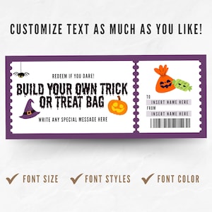 Editable Build Your Own Trick or Treat Bag Coupon, Printable Trick-or ...