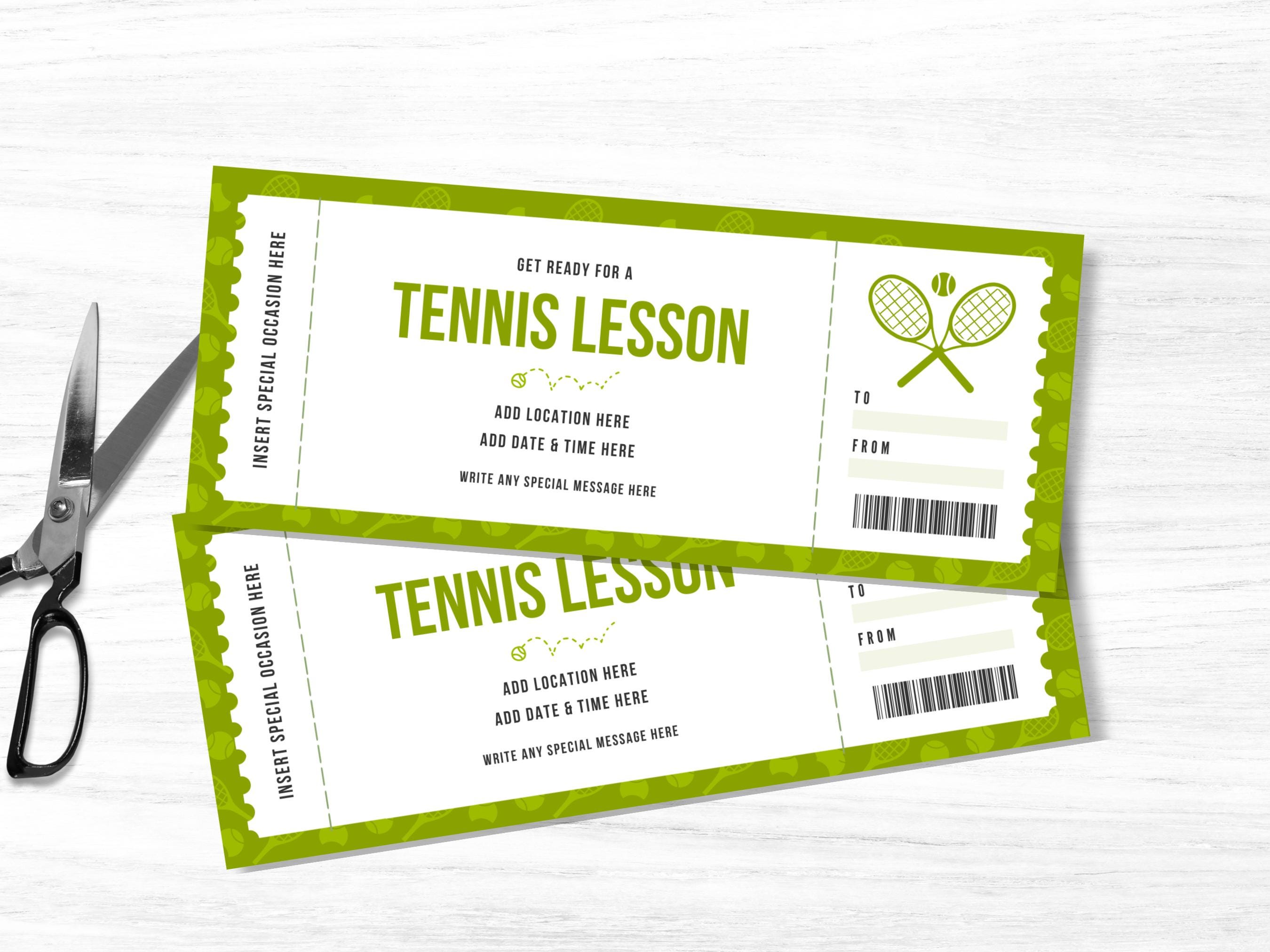 Editable Tennis Lesson Coupon, Custom Tennis Lessons Ticket Template ...