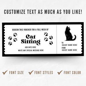 Editable Cat Sitting Coupon Template, Custom Cat Watching Ticket ...