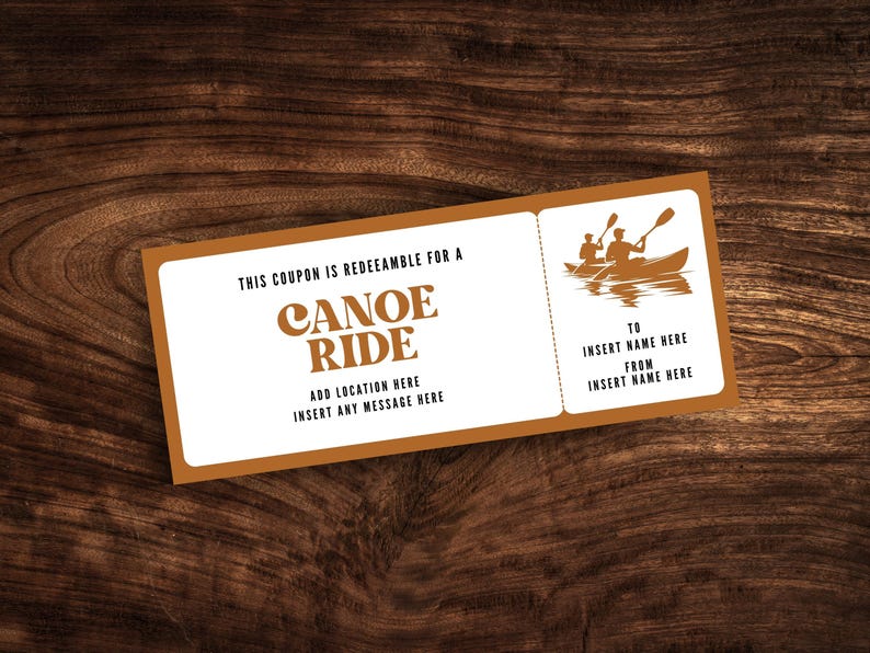Editable Canoe Ride Coupon, Custom Canoe Tour Ticket Template ...