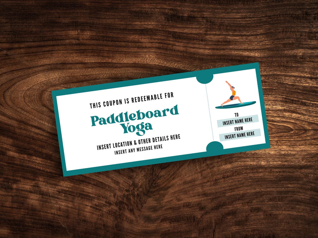 Editable Paddleboard Yoga Class Coupon, Custom Paddleboarding Yoga ...