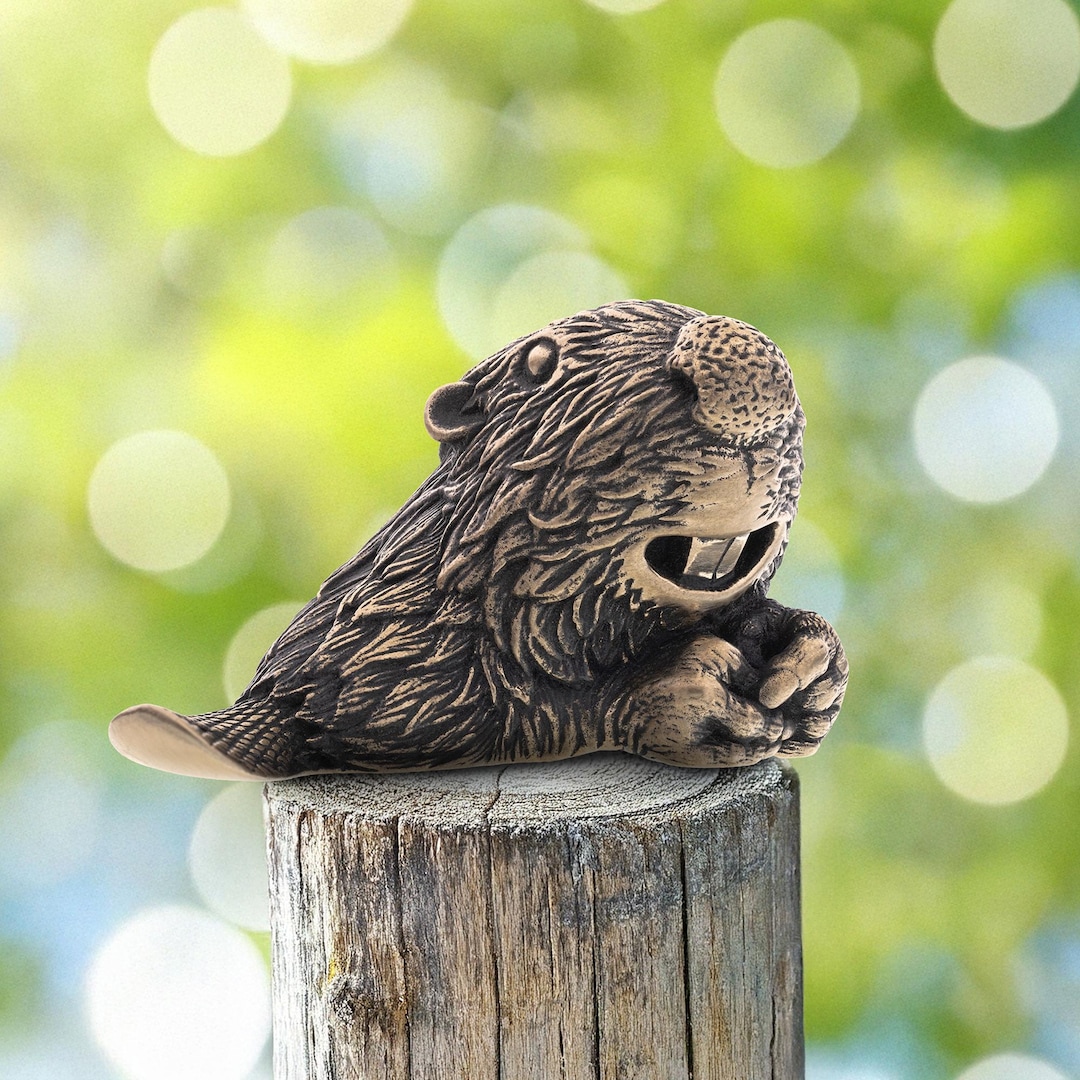 Bronze Miniature Beaver Figurine - Handmade Decoration for Home Desktop ...