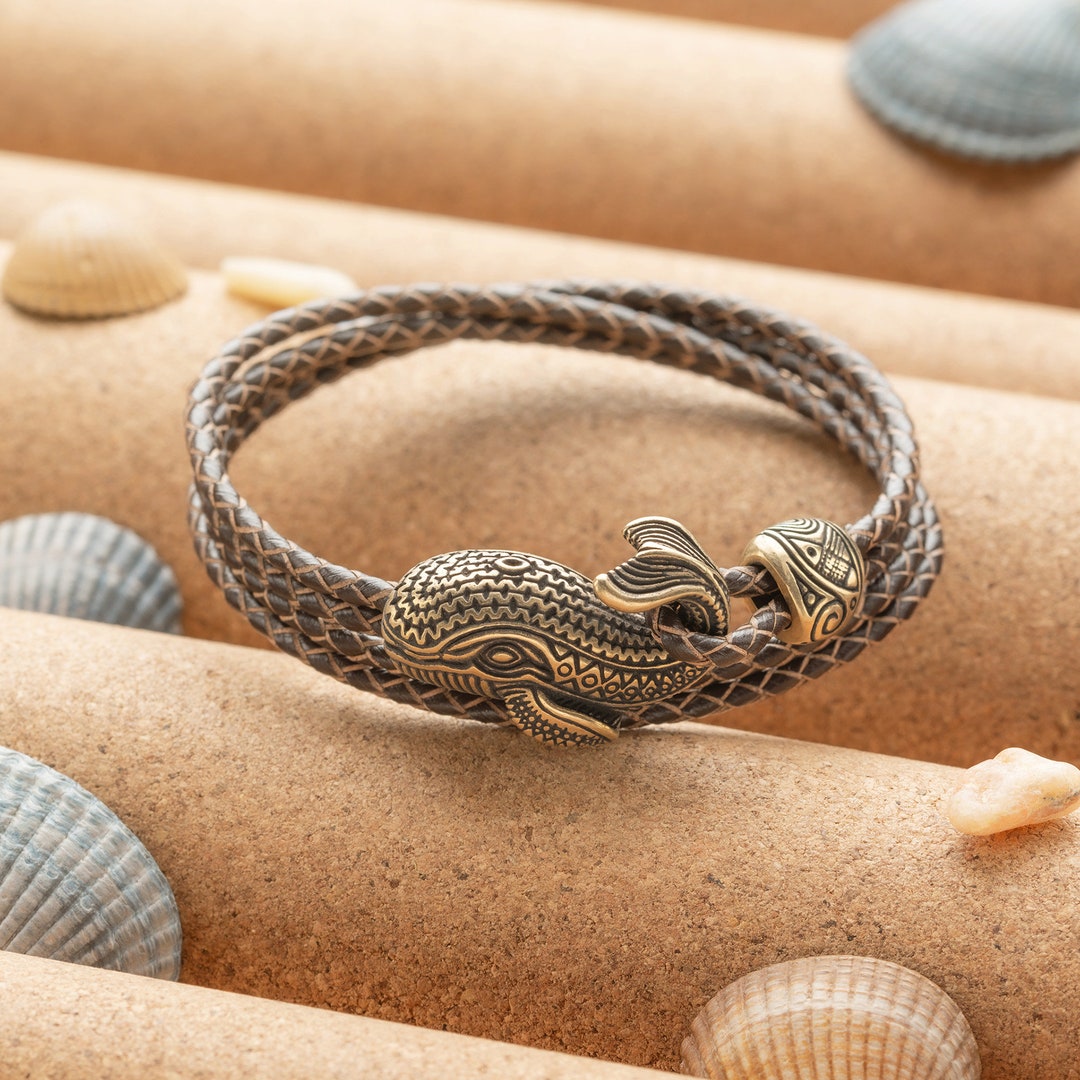 Ocean Leather Bracelet With Whale - Bangle Cachalot Maori Style Gift ...