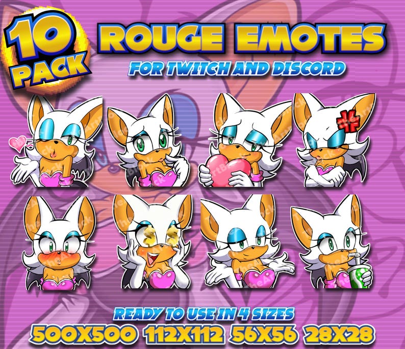 Rouge the Bat Emote Pack: Sonic Chibi Emotes for Twitch/discord ...